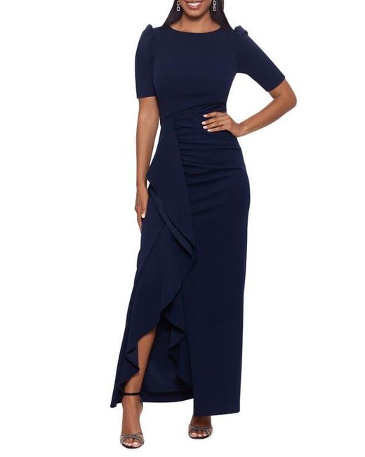 Xscape Evenings Xscape Scuba Crepe Ruffle Gown in Blue | Lyst