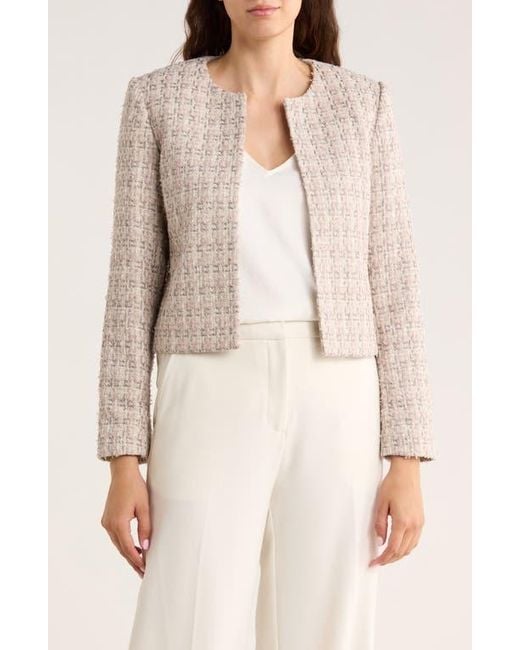 Calvin Klein Open Front Tweed Crop Jacket in Natural | Lyst