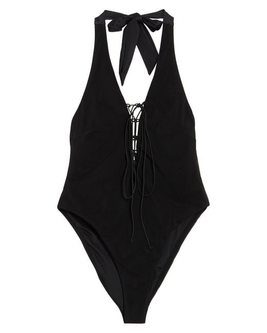 Asos Lace Up Halter One Piece Swimsuit In Black Lyst