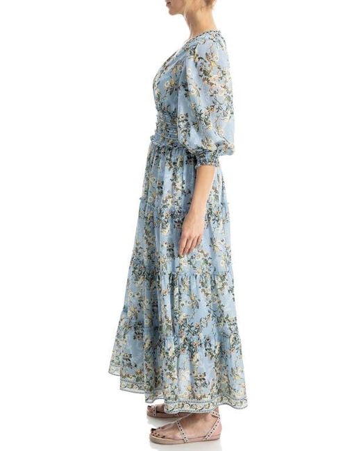 Max Studio Floral Balloon Sleeve Tiered Maxi Dress in Gray | Lyst