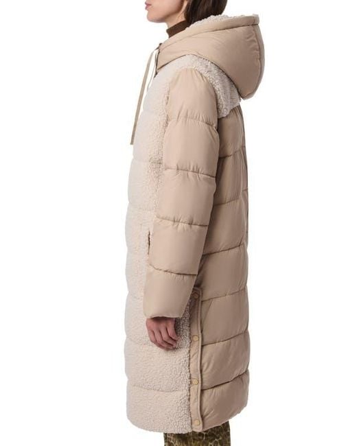 Bernardo Hooded Faux Shearling Puffer Jacket in Natural | Lyst