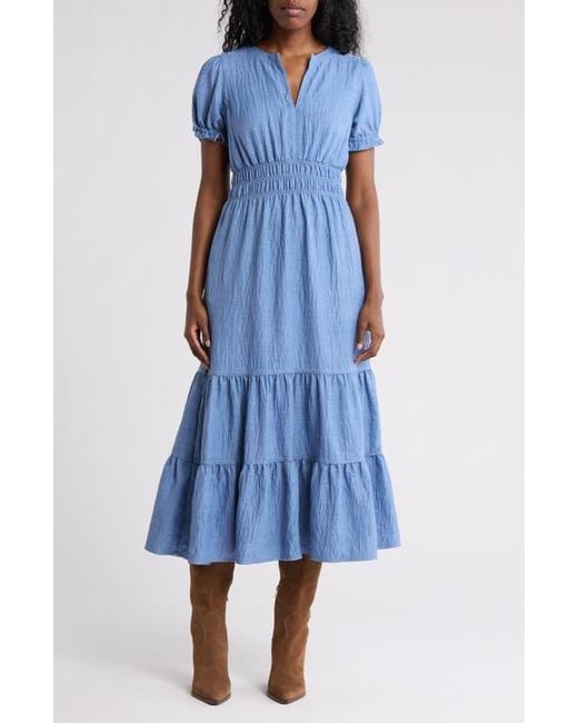 Max Studio Tiered Crepe Maxi Dress in Blue | Lyst