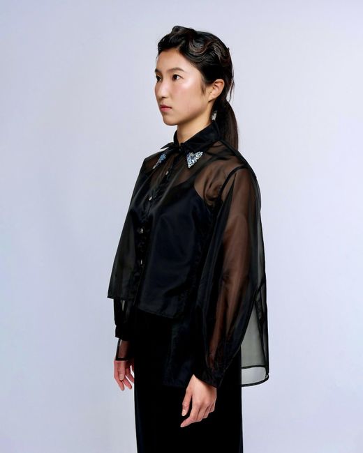 Chenchen Studio French Ribbon Organza Blouse in Black | Lyst