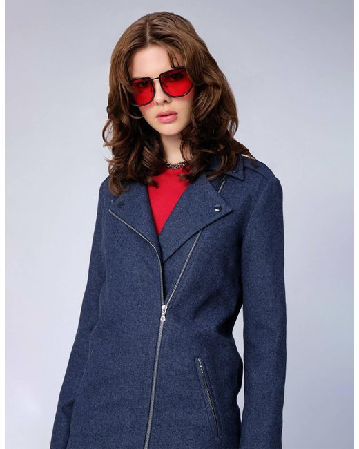 StillSveta Long Biker Style Jacket in Blue | Lyst