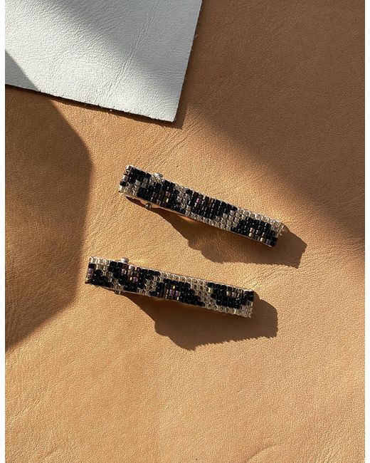 SHH BY SADIE Hand Beaded Leopard Print Heart Hoop Earrings in Metallic ...
