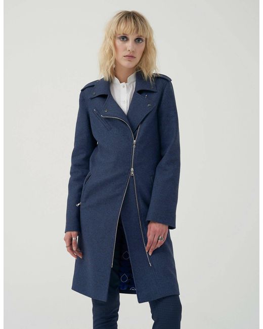 StillSveta Long Biker Style Jacket in Blue | Lyst