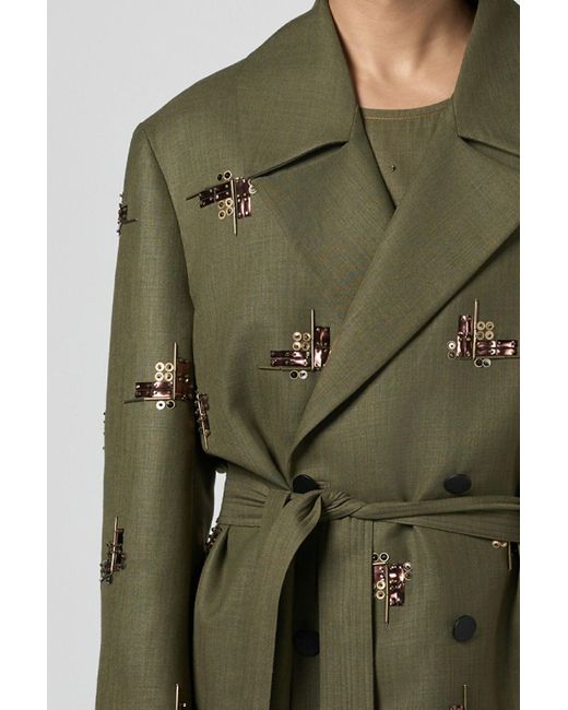 Line Outline Beam Embroidered Motif Trench in Green | Lyst