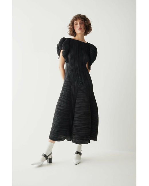 Tamar Keburia Midi Pleated X-line Dress in White | Lyst