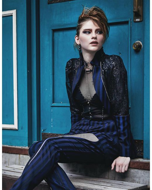 EL.BOW UNION Long-back Bolero Jacket in Blue | Lyst