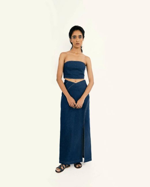 OSHIN Diagonal Slit Skirt Set in Blue | Lyst