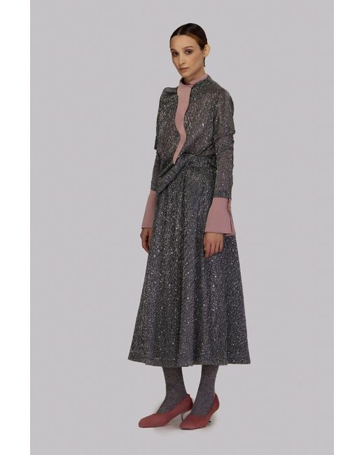 Julia Allert Brand Silver Glitter Set - Pleated Skirt And Drape Top in Gray | Lyst