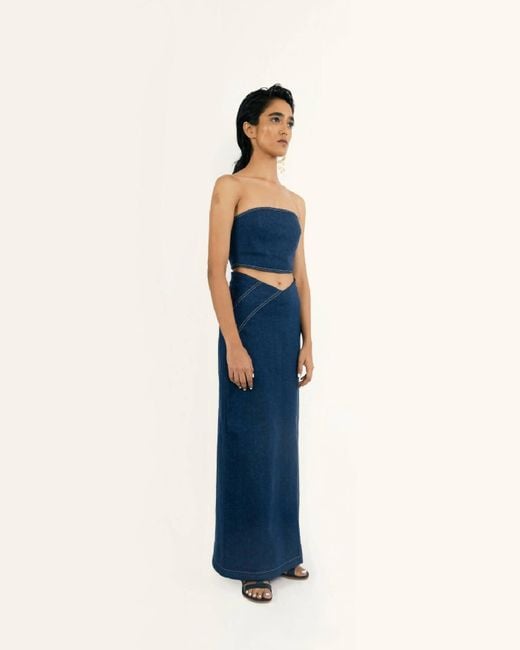 OSHIN Diagonal Slit Skirt Set in Blue | Lyst