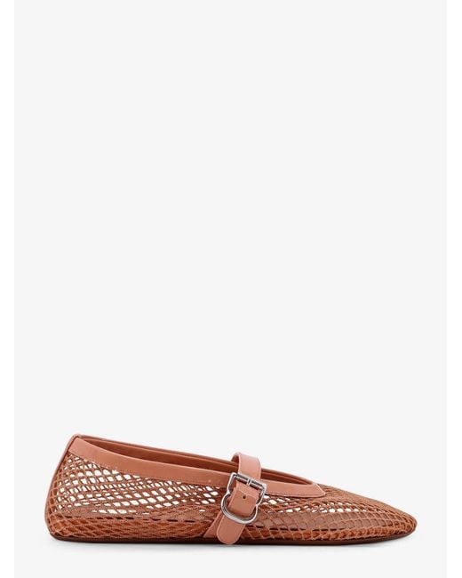 Alaïa Fishnet Ballet Flats With Leather Profiles in Pink | Lyst UK