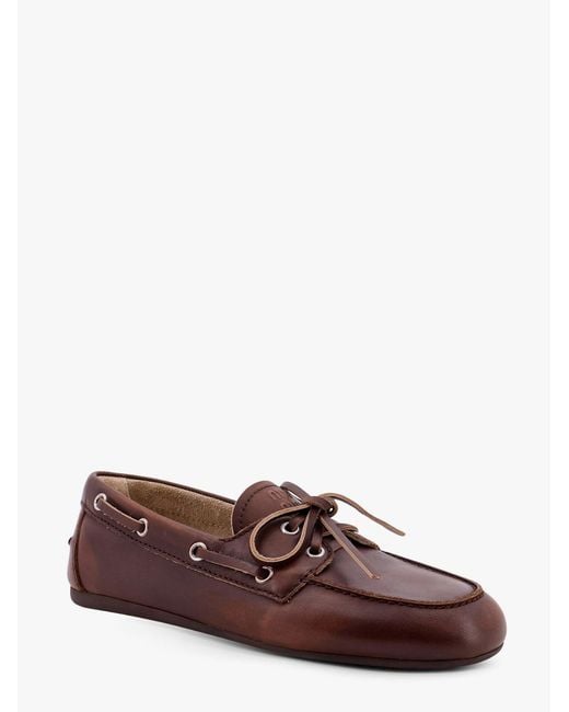 Miu Miu Leather Loafers With Lettering Logo in Brown | Lyst UK