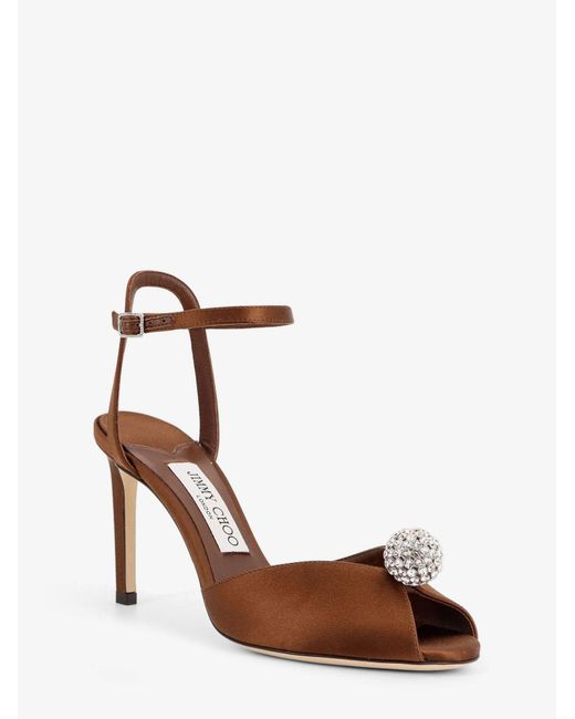 Jimmy Choo Sacora Satin Sandals With Crystal Detail in White | Lyst UK