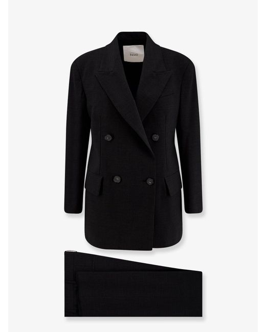 Hevò Rocchetta Wool Blend Double-Breasted Suit in Black | Lyst