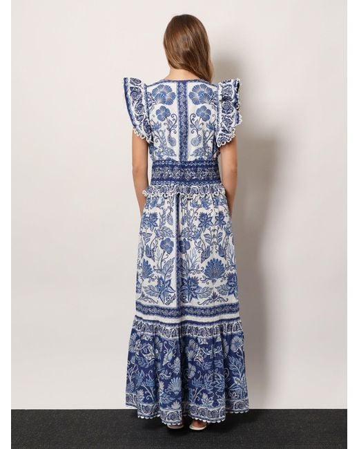 FARM Rio Shell Garden Cotton Long Dress in Blue | Lyst UK