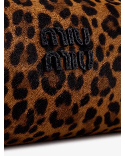 Miu Miu Pouch Leather Bag With Animal Print in Brown | Lyst UK