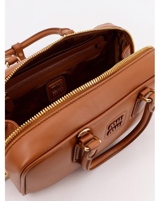 Miu Miu Arcadie Leather Crossbody Bag in Brown | Lyst UK