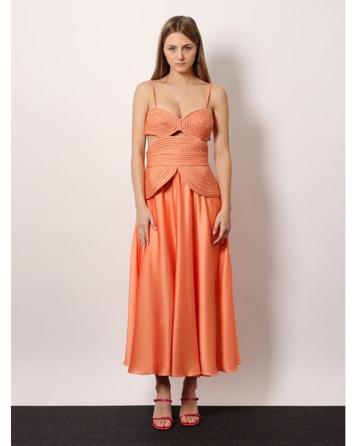 PATBO Satin Sunset Midi Dress With Braided Corset in White | Lyst