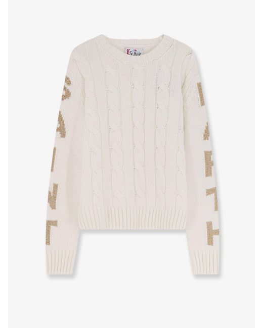 Mc2 Saint Barth Malmo Wool Blend Cable Knit Sweater in White | Lyst UK