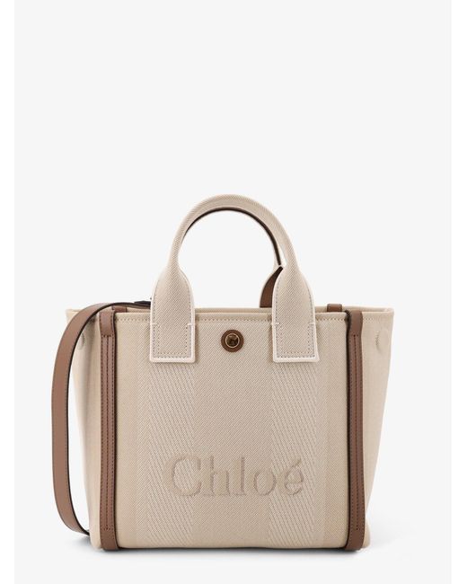 Chloé Chloé Carry Canvas Shoulder Bag With Logo Embroidery in Natural ...