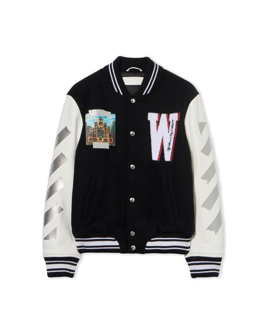 Off-White c/o Virgil Abloh Wo Soundsystem Varsity Jacket in Black | Lyst UK
