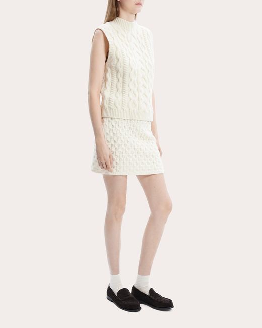 Theory Felted Wool-Cashmere Blend Cable Knit Top in Natural | Lyst