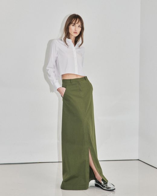 Theory Front Slit Maxi Skirt in Green | Lyst