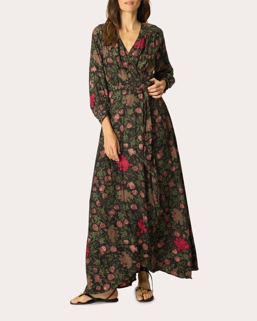 Natalie Martin Kate Floral Silk Asymmetric Wrap Maxi Dress in Black | Lyst