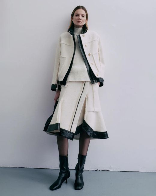 3.1 Phillip Lim Belted Faux Leather-Trimmed Tweed Skirt in Natural | Lyst