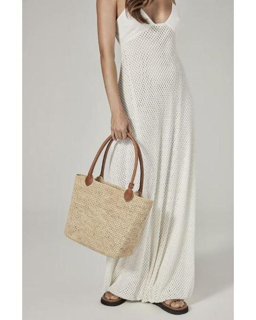 Helen Kaminski Ampara Leather Trimmed Crocheted Raffia Tote in Natural ...