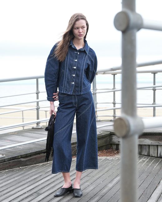 Merlette Folsom Layered Topstitched Denim Jacket in Blue | Lyst