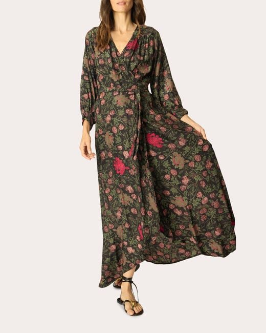 Natalie Martin Kate Floral Silk Asymmetric Wrap Maxi Dress in Black | Lyst