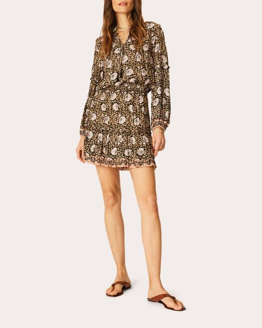 Natalie Martin Maggie Floral Tie-Neck Ruffle Mini Dress in Natural | Lyst