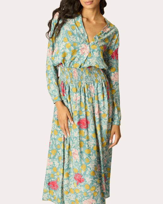 Natalie Martin Bella Floral Silk Smocked Midi Skirt in Green | Lyst