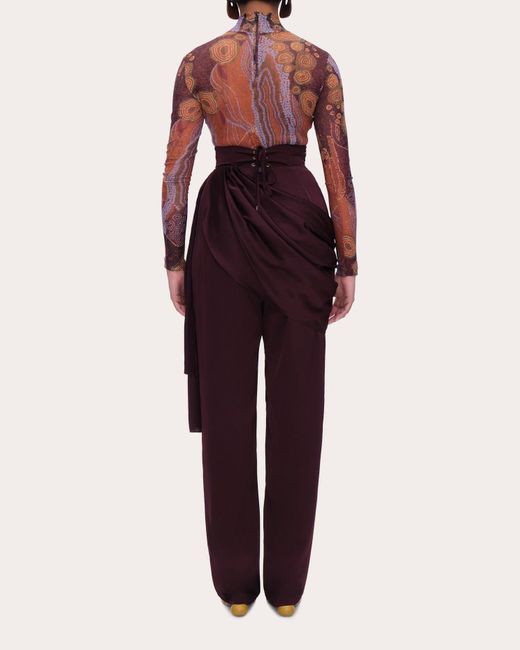 Andrea Iyamah Loti Draped Corset-Detail Satin Pants in Purple | Lyst