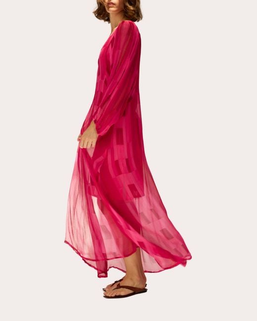 Natalie Martin Alice Sheer Chiffon V-Neck Maxi Dress in Pink | Lyst
