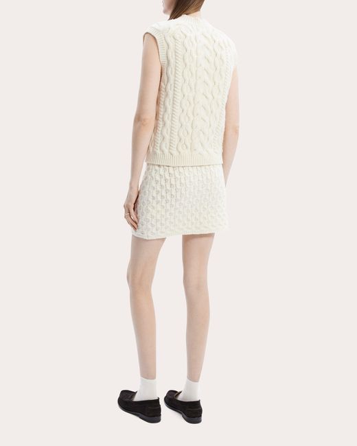 Theory Felted Wool-Cashmere Blend Cable Knit Top in Natural | Lyst