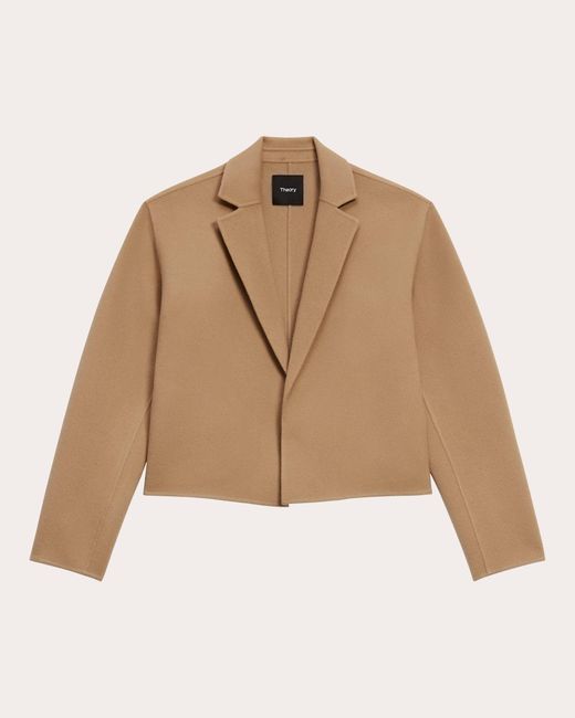 Theory Cropped Double-Face Wool-Cashmere Blend Jacket in Natural | Lyst