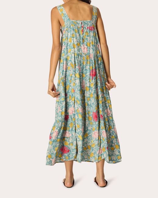 Natalie Martin Jasmine Floral Silk Pintuck Tiered Maxi Dress in Green ...