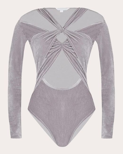 Mariandree Gaitan Gabrielle Knotted Cutout Velvet Bodysuit in Gray | Lyst