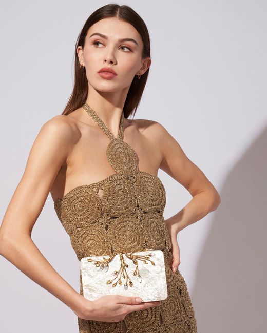 Emm Kuo Cheval 14K-Foil Embellished Mother Of Pearl Clutch in Gray | Lyst