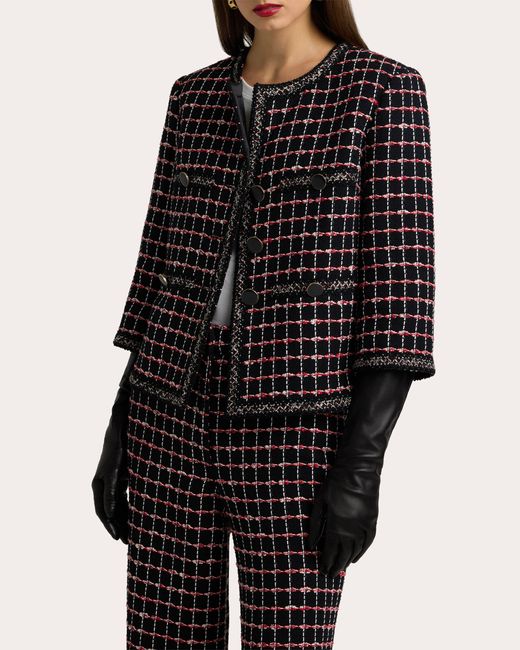 St. John Knit-Trim Tweed Jacket in Black | Lyst