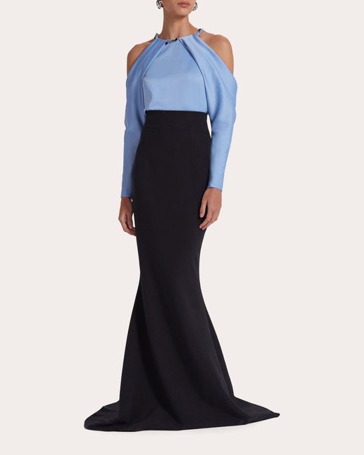 Safiyaa Aksha Contrast Fishtail Gown in Blue | Lyst