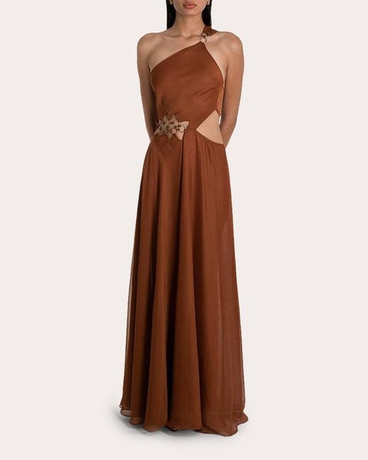 Francisco Arce Quami Silk Chiffon O-Ring Cutout Maxi Dress in Brown | Lyst