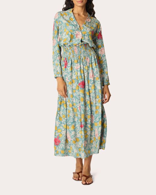 Natalie Martin Bella Floral Silk Smocked Midi Skirt in Green | Lyst