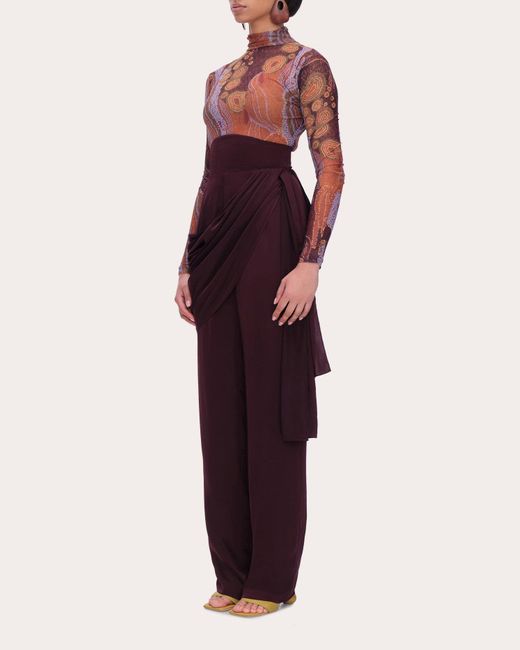 Andrea Iyamah Loti Draped Corset-Detail Satin Pants in Purple | Lyst