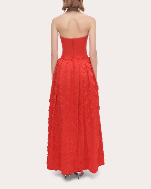 Jonathan Simkhai Azriel Pleated Bustier Strapless Gown in Red | Lyst