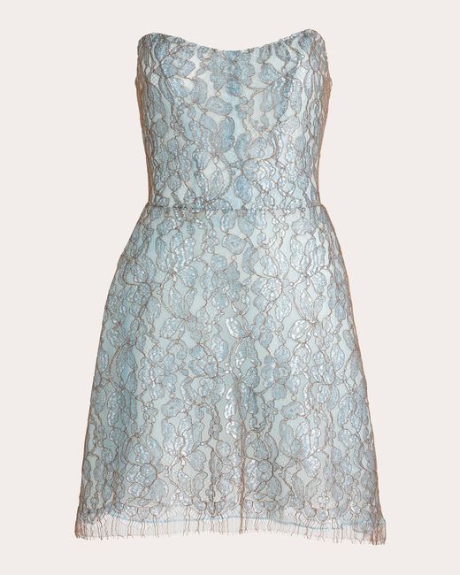 Francesca Miranda Glacier Metallic Lace Strapless Mini Dress in Blue | Lyst